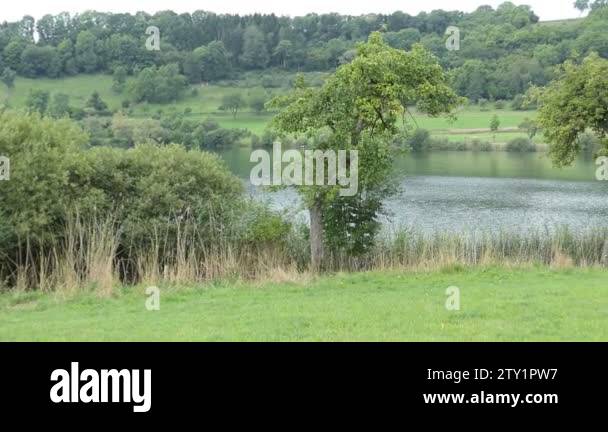 Volcanic landscape of Schalkenmehrener Maar Lake in Eifel region ...