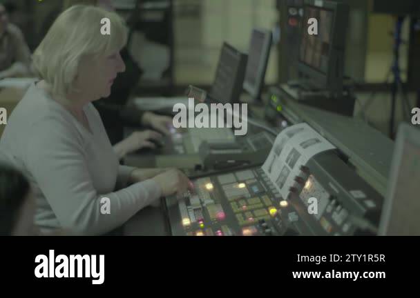 Monitor monitors in a TV studio during TV recording. Control room Stock ...