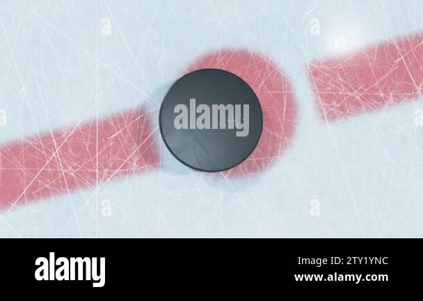 Close-up Hockey Puck Drop in Face-off Zone. 3d animation of Hockey-puck ...