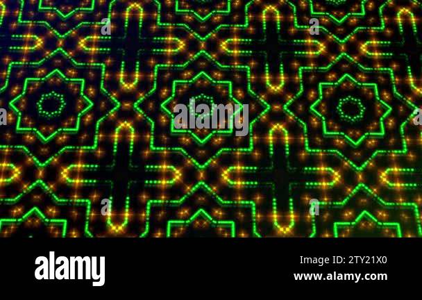 Animated light shinning green and yellow dots and stars geometrical ...