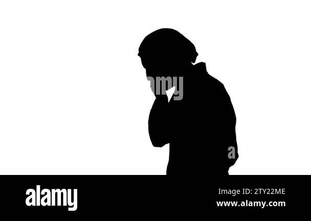 Silhouette Doctor man walking stressed with hand on head, shocked with ...