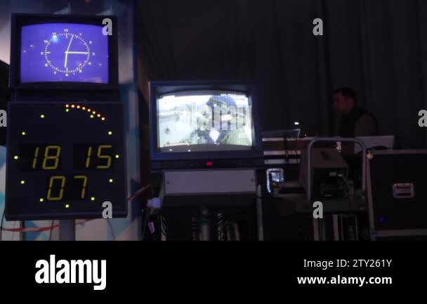 Monitor monitors in TV studio during tv ether. Control room Stock Video ...