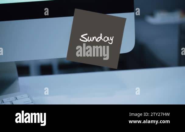 Sunday. Days of the week. The inscription on the sticker on the monitor ...