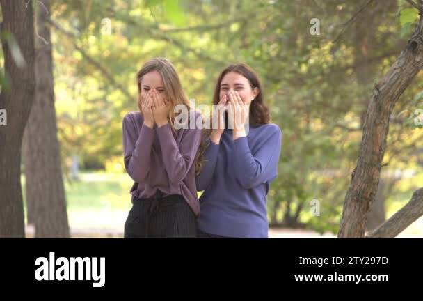 Girls in park.Youth and laughter. Girls laugh and have a great time in ...