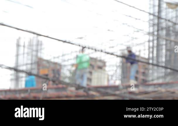 Blurred footage of Construction workers are building a residential ...