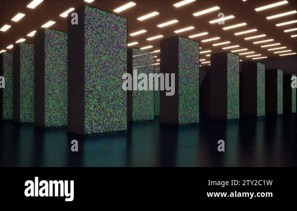 It Conceptual Representation Of Digitization Of Information Flow Moving Through Rack Servers In