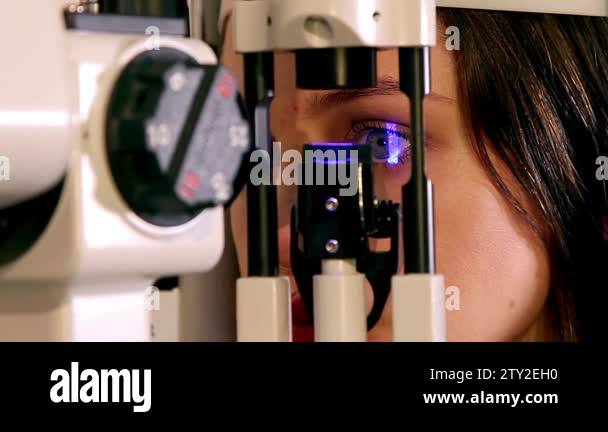 ophthalmologic test, Medical biomicroscope device laser shine inside ...