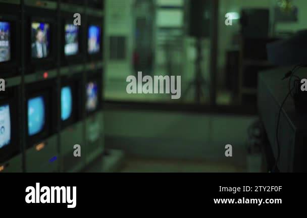 Monitor monitors in a TV studio during TV recording. Control room Stock ...