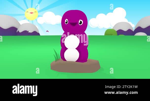 Cartoon illustration of a violet little creature coming out from a hole ...