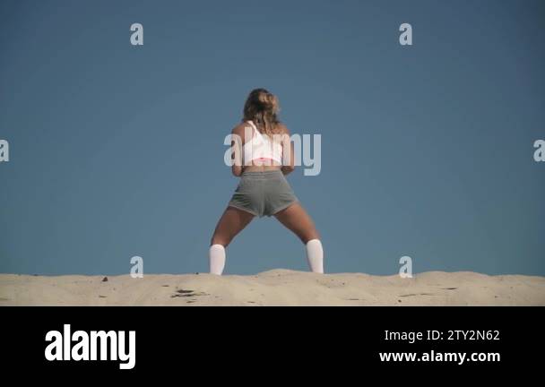 Sexy Girl Dancing Twerk At The Beach Tanned Woman In Short Shorts Moves