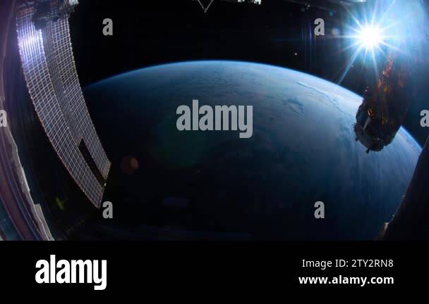 Earth as seen through window of International Space Station ISS ...