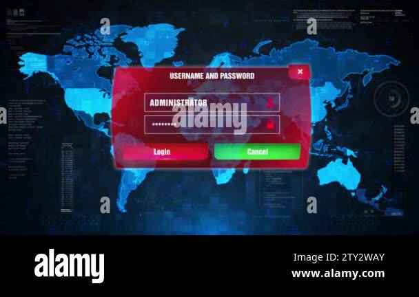 PASSWORD THREAT Alert Warning Attack on Screen World Map Stock Video ...
