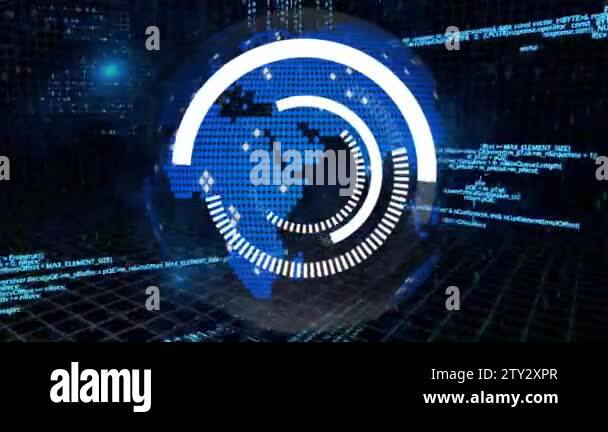 Digital composite of radar on world map against illustration of data ...