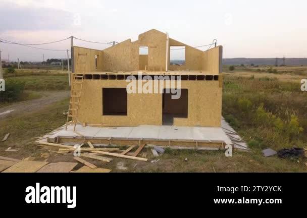 Construction of new and modern modular house. Walls made from composite ...
