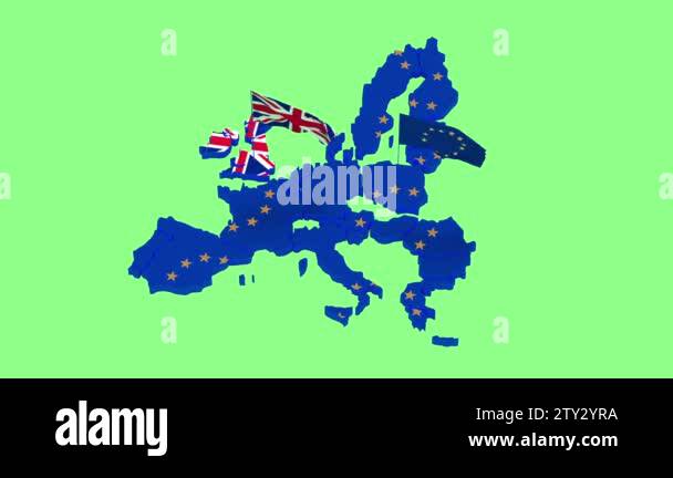 Map of the European Union and Great Britain with state flags Stock ...