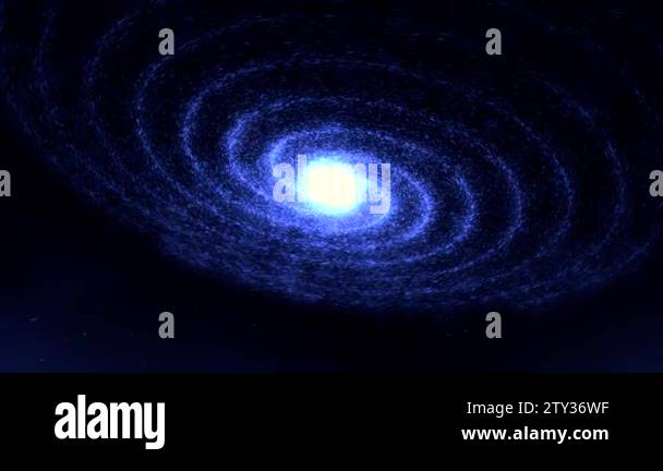 Abstract blue glowing spiral galaxy rotating on black background ...