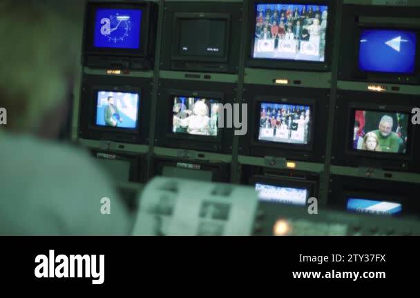 Monitor monitors in a TV studio during TV recording. Control room Stock ...