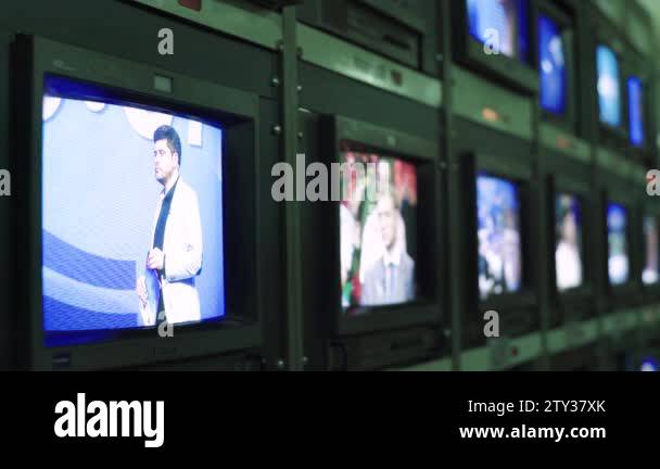Monitor monitors in a TV studio during TV recording. Control room Stock ...