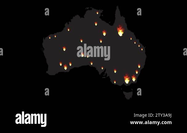 Australian map showing locations of burning bushfires in early 2020 ...