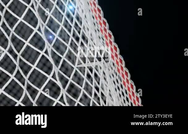 Hockey Puck Flying into Gates Grid in Slow Motion on Black Background ...