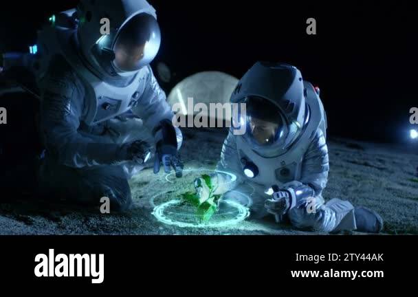 Two Astronauts Analyzing Plant Life Found on Alien Planet. Infographics ...