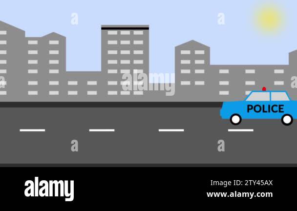 Cartoon city traffic. Animated street traffic. Police car driving Stock ...