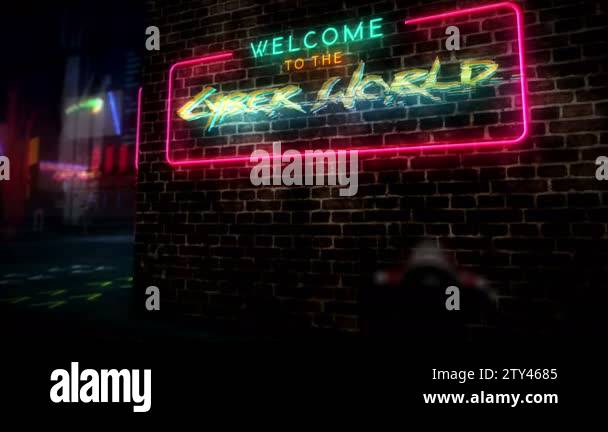 Cyber world hologram and neon. Futuristic cyberpunk style animation ...