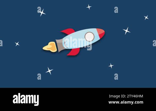 Spaceship flight cartoon animation with spinning stars space travel ...