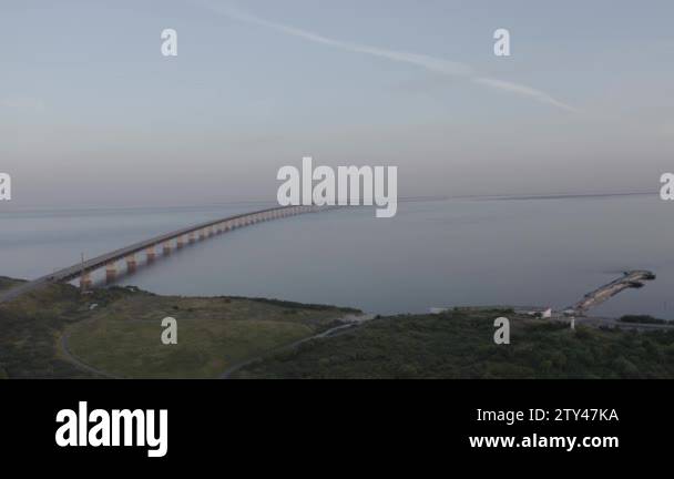 Oresund bridge. A long tunnel bridge with an artificial island between ...