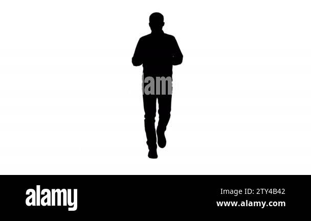 Full length portrait. Silhouette Walking man pointing and explaining ...