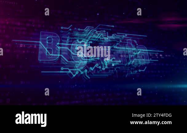 Big data analytics and digital computing hologram. Technology abstract concept on binary ...