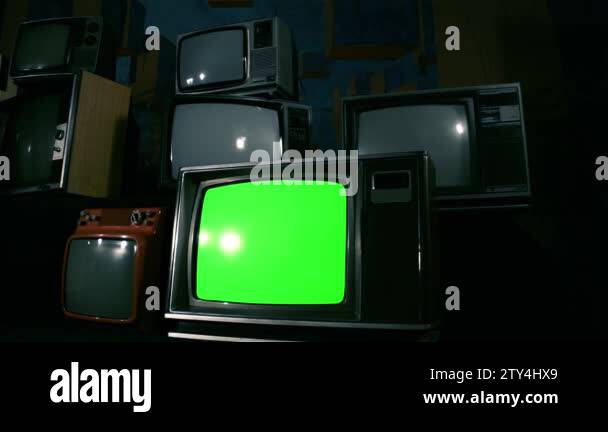 80s TVs with Green Screen. Parallel Dolly Shot. Blue Steel Tone. Ready ...