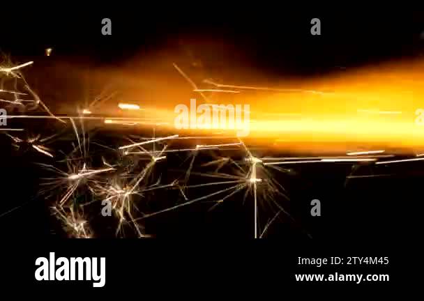 Fire and sparks from jet or rocket engine burning. Black background ...