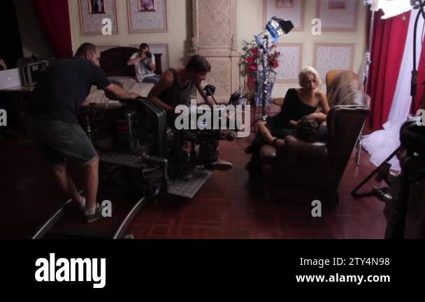 A male actor and female actress plays a role during filming Stock Video ...