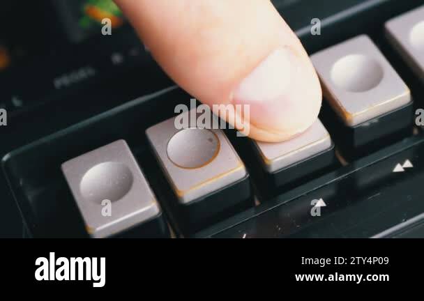 Pushing Play Button on a Vintage Tape Recorder. Transistor retro radio ...