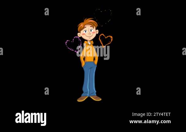 Kid Blowing Kiss.Looped animation of a cartoon kid sending air kisses ...