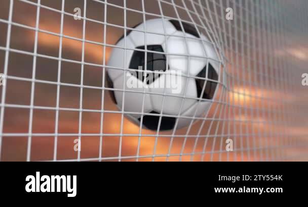 Soccer Ball flying into the Goal Net in Slow Motion. Football 3d ...