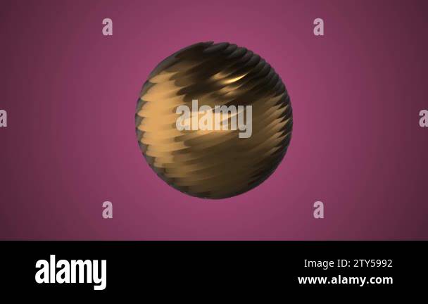 Golden ribbed ball rotating in space seamless loop background animation ...