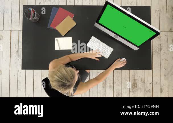 Girl watching on screen of computer. Green Screen Mock-up Display Stock ...