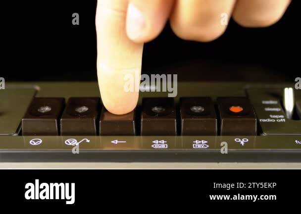 Pushing Play Button on a Vintage Tape Recorder. Transistor retro radio ...