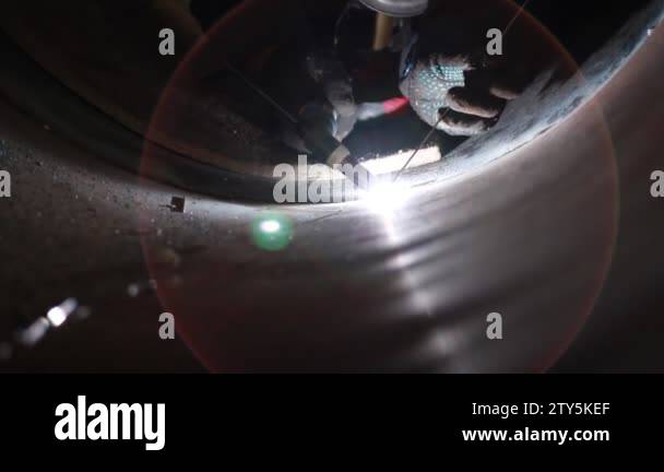 Video of the argon arc welding process inside a large diameter pipe ...