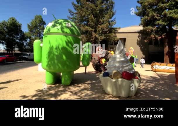 Android statue in Googleplex headquarters main office Stock Video ...