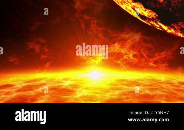 Sun eruption with large energy flares. Plasma matter eruption over star surface. Space ...