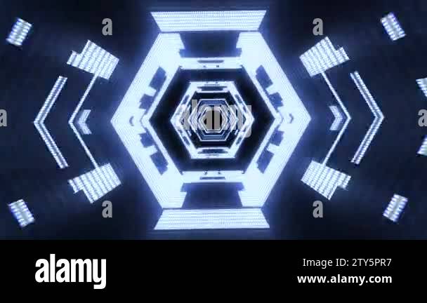 Flight in out neon lights cyber data hexagonal vr tunnel motion ...