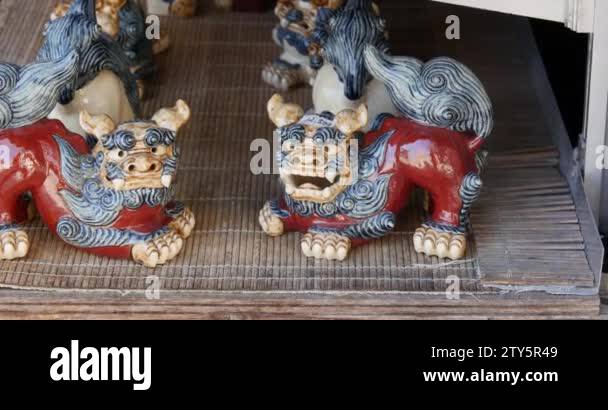 couple red and grey blue Ceramic Lion Dog Shisa, Pottery Road, Naha ...