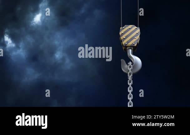 Animated Crane with chain against animated dark thunder background ...