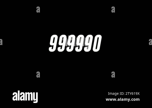 Animated counter 999900-1000000 white jumping symbols on black ...