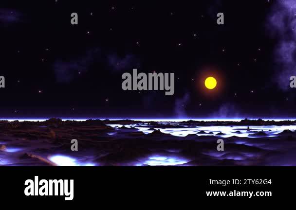 Sunset and Star Fog. In the dark starry sky flare starry fog. Bright ...