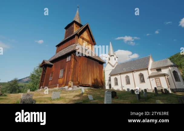 Ancient wooden church of the 13th century in the town of Torpo, Norway ...