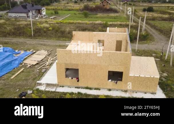 Construction of new and modern modular house. Walls made from composite ...